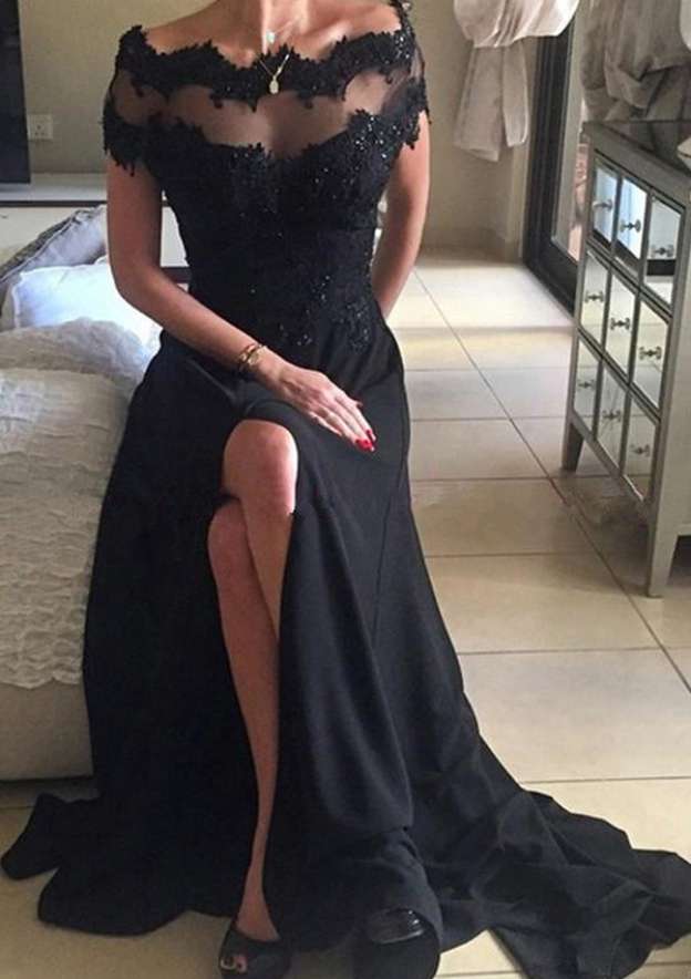 Sleeveless Off-The-Shoulder Zipper Sweep Train A-Line/Princess Chiffon ...