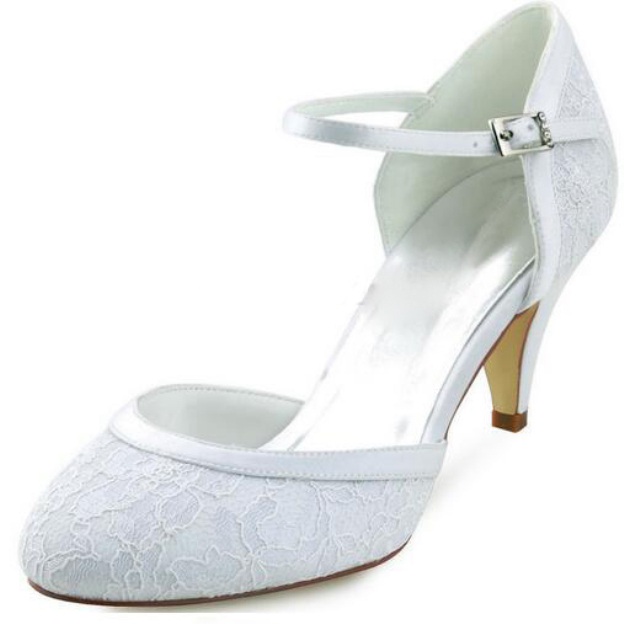 Close Toe Kitten Heel Multi Color Lace With Buckle Wedding Shoes
