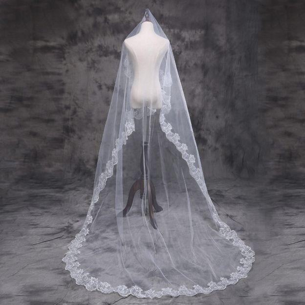 Organza Lace Chapel Trailing Bridal Veils (S1090053)