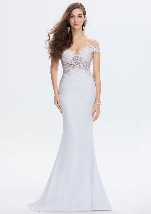 Trumpet/Mermaid Sweetheart Lace Satin Sweep Train Prom Dress - Prom ...