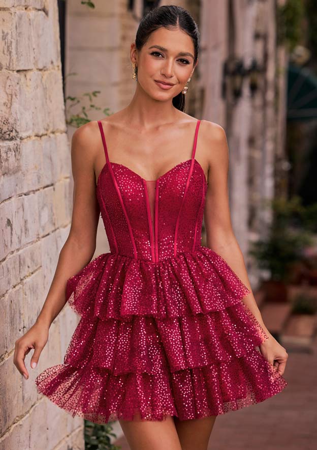 A-line Sequined Graduation Dress Sweetheart Short/Mini with Ruffles ...