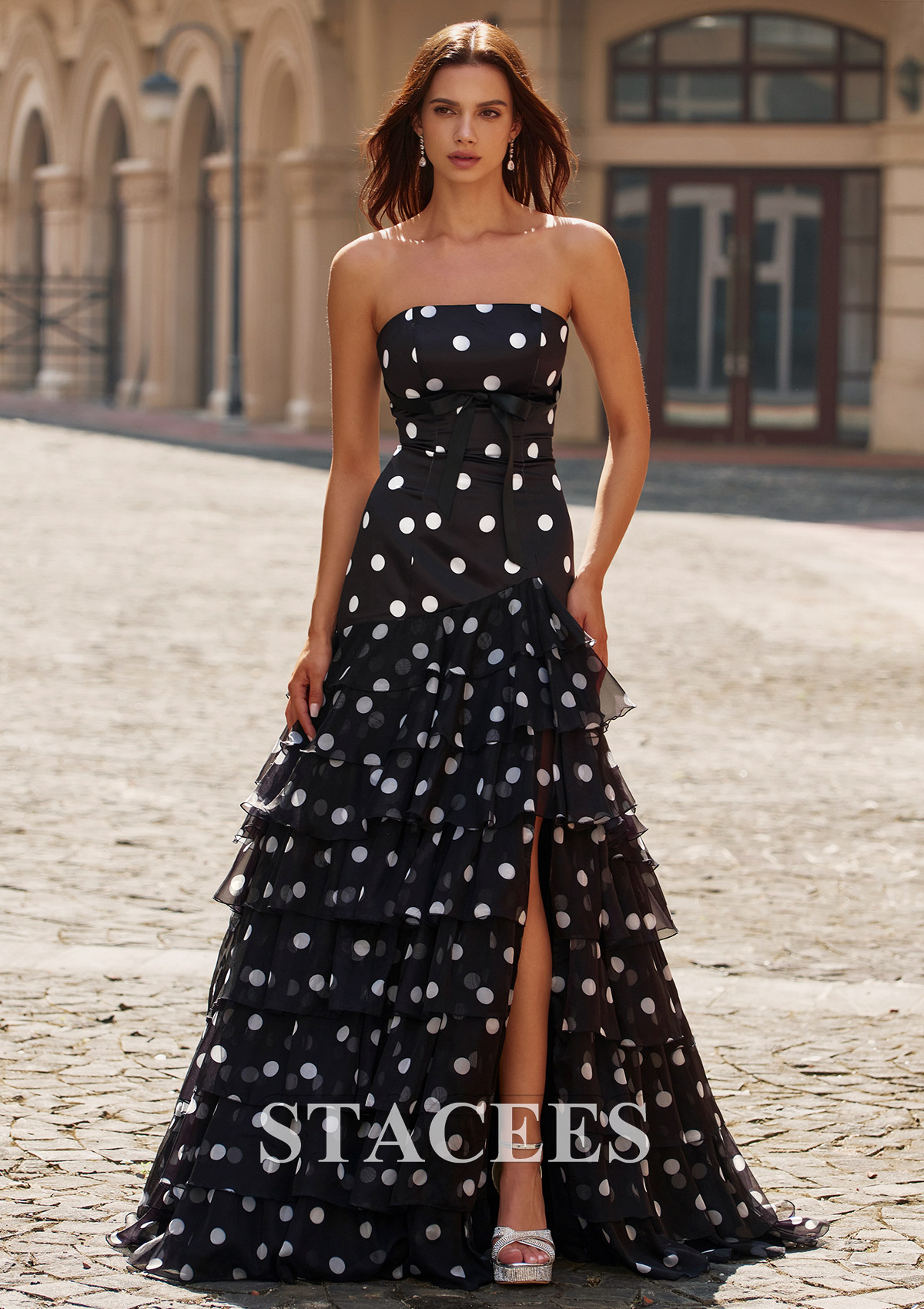 A-line Scoop Neck Chiffon Floor-Length Prom Dress with Ruffles Split ...